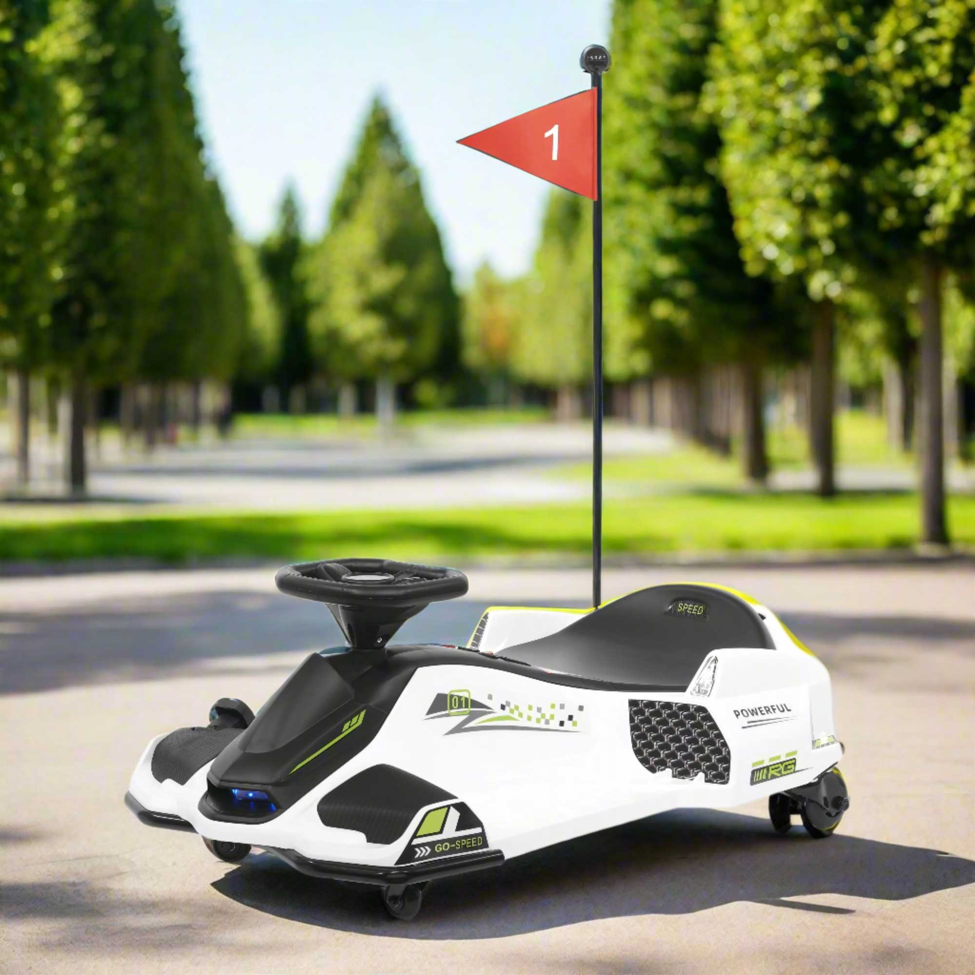 360° Drift Glider 24V Kids Ride-On Go-Kart | White